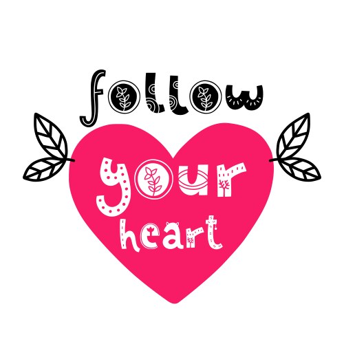 Follow - calligraphy word with hand drawn heart Vector Image