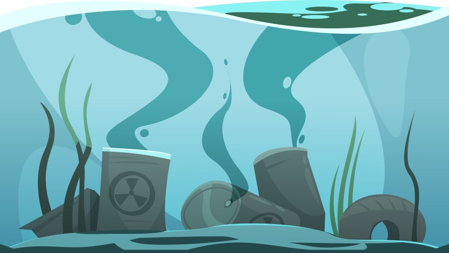 Cartoon color water pollution concept banner Vector Image