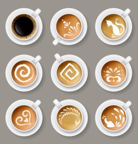 Coffee mug top view cappuccino espresso latte Vector Image