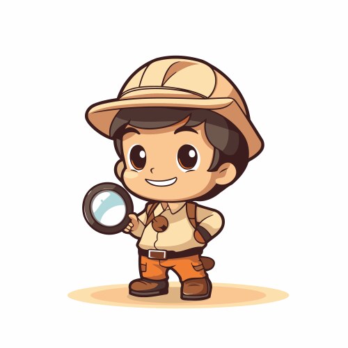 Explorer with a magnifying glass - cute cartoon Vector Image
