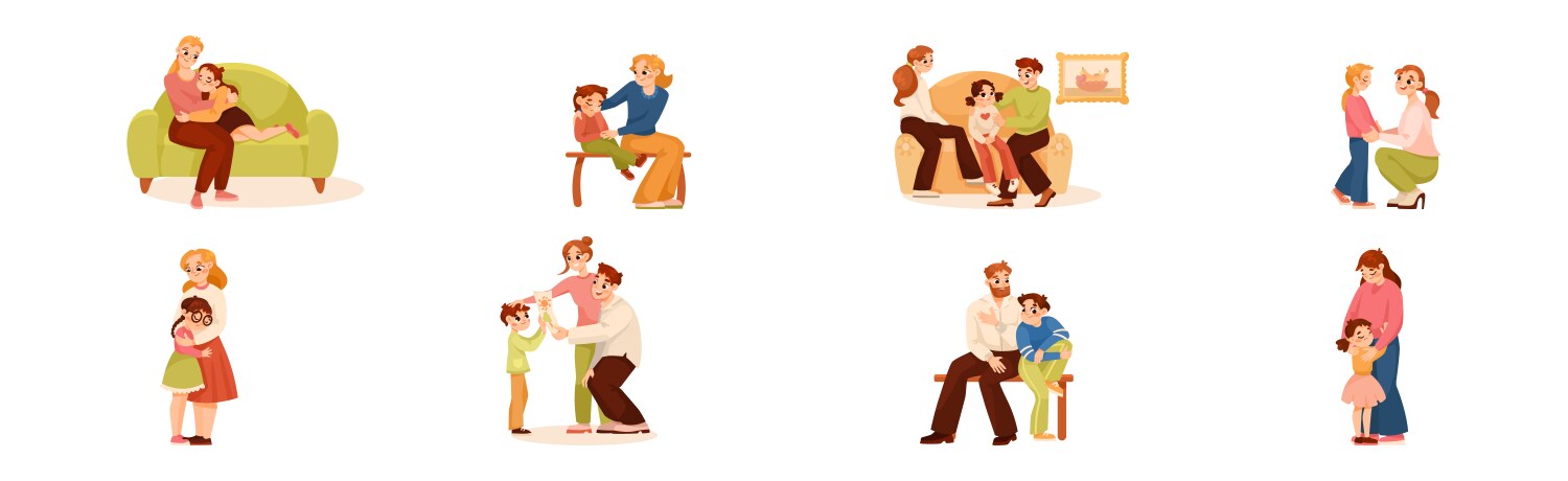 Parents supporting children soothing and talking Vector Image