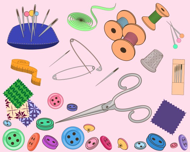 Sewing kit doodles Royalty Free Vector Image - VectorStock