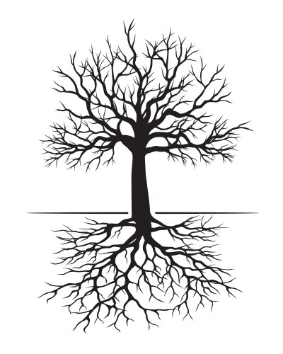 Tree with roots silhouette Royalty Free Vector Image