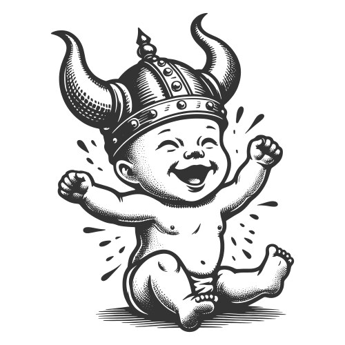 Laughing baby dressed as viking Royalty Free Vector Image