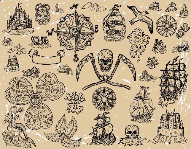 Antique map elements Royalty Free Vector Image