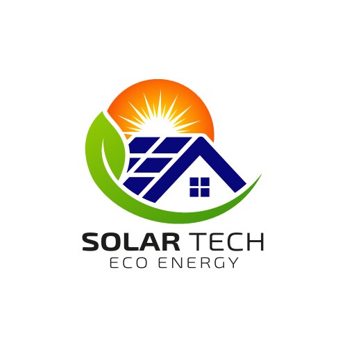 Sun energy solar panels logo house and template Vector Image