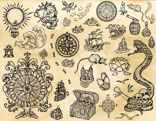 Pirate treasure map with compass and ships Vector Image