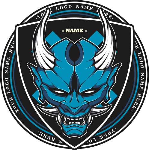 Japanese demon mask emblem logo Royalty Free Vector Image