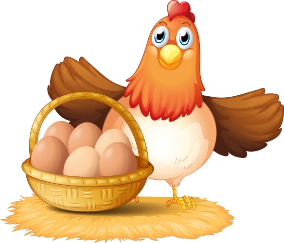 Cute hen brooding her egg Royalty Free Vector Image