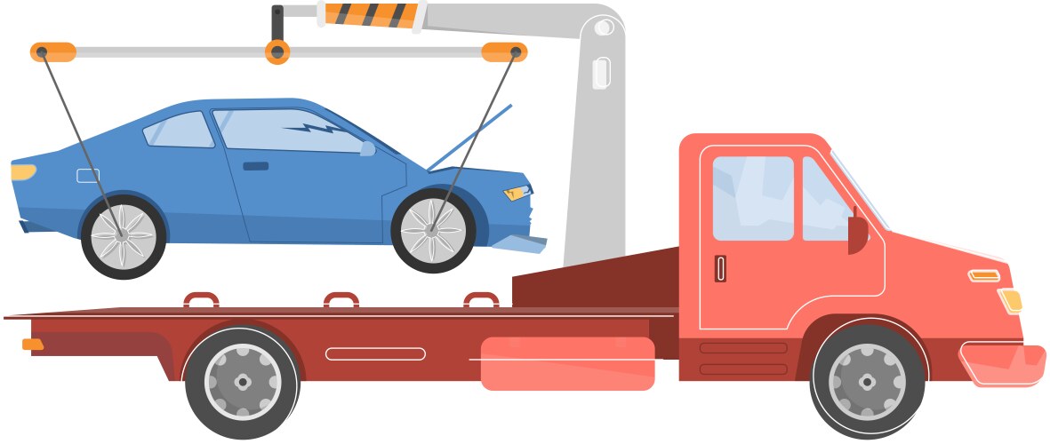 Cartoon smiling car towing truck mascot Royalty Free Vector