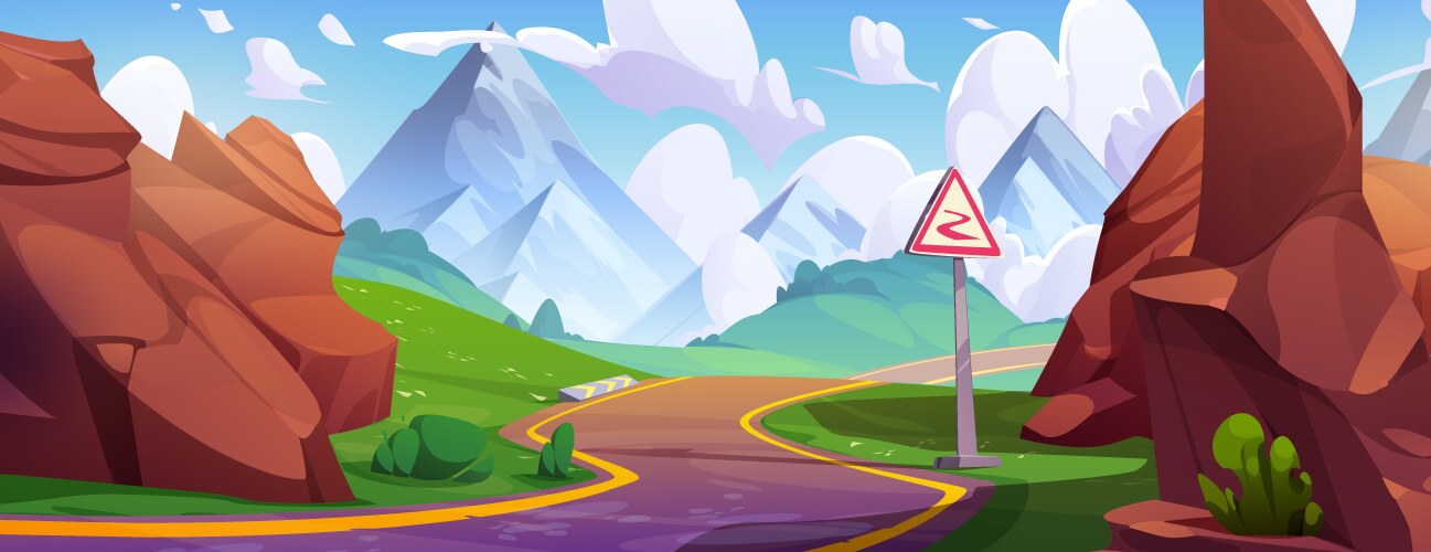 Road leading to mountains natural landscape Vector Image