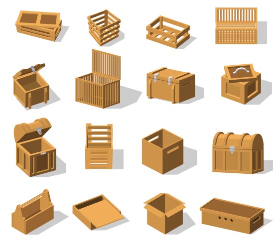 Wooden boxes containers crates and packages Vector Image