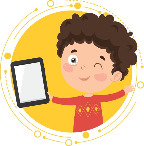 Kid boy using the computer cartoon Royalty Free Vector Image