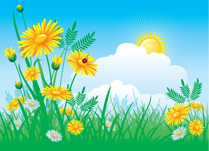 Nature background with beautiful flowers and blue Vector Image