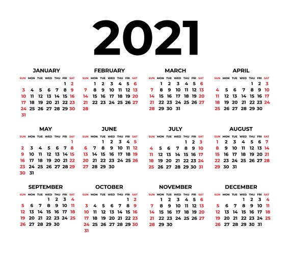 2021 calendar template year planner Royalty Free Vector