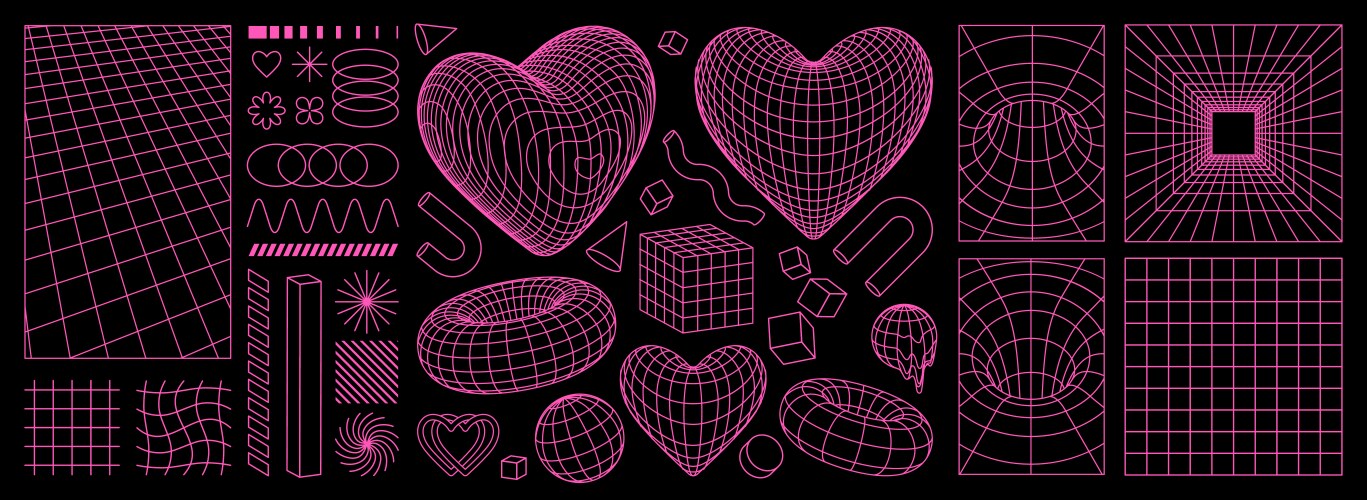 Geometry wireframe grid backgrounds in neon pink Vector Image