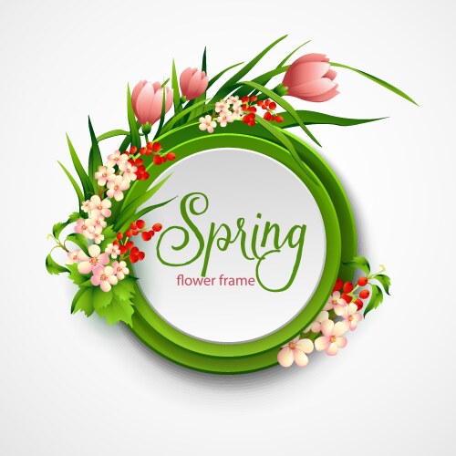 Spring background round template with bouquet Vector Image