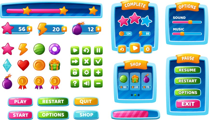 Buttons Set Form Designed Game User Interface Ui Vector Image