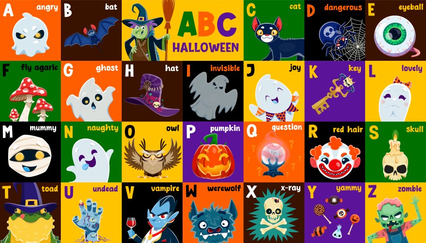 Halloween abc kids type holiday alphabet study Vector Image