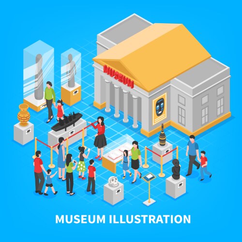 Isometric museum exhibition concept Royalty Free Vector