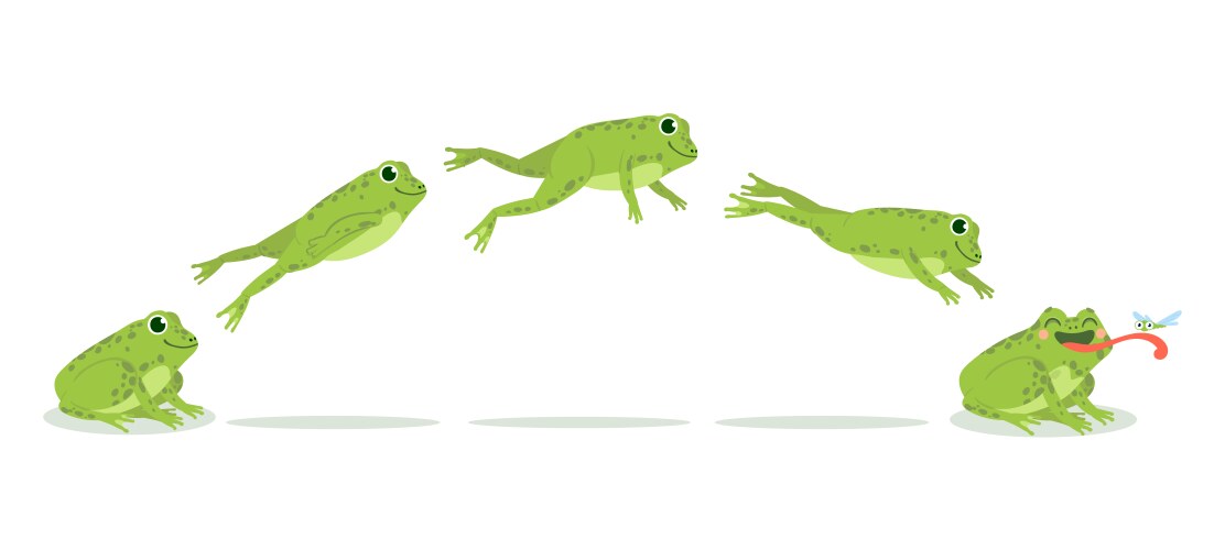 Frog jump isolated jumping green frogs motion Vector Image