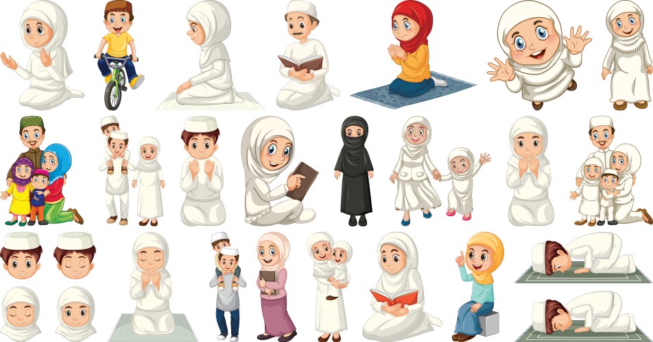 Muslim woman office worker different activities Vector Image