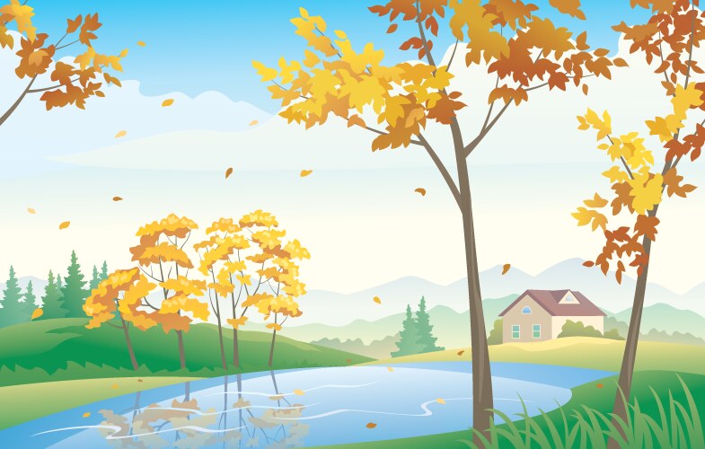 Winter landscape with frozen lake and fir trees Vector Image