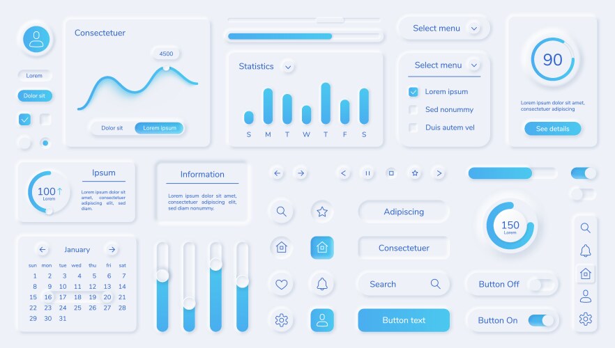 Web ui kit mobile application and page Royalty Free Vector