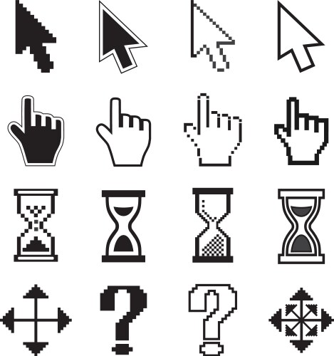Pixel hand cursors collection Royalty Free Vector Image