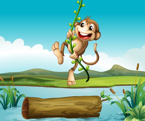 Monkey climbing up the vine Royalty Free Vector Image