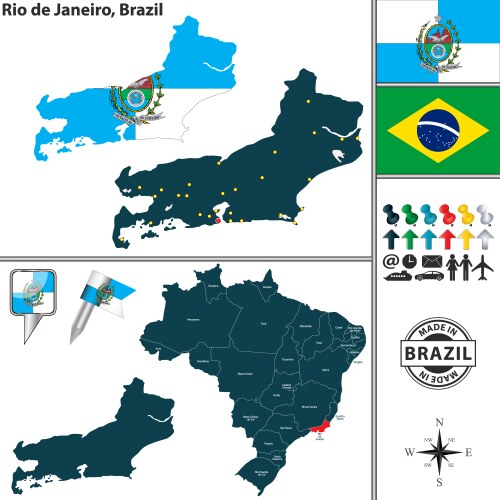 Rio de janeiro state cities map Royalty Free Vector Image