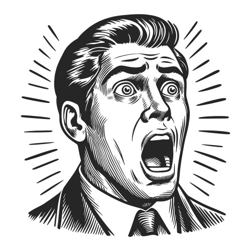 Shocked man expression retro art style Royalty Free Vector