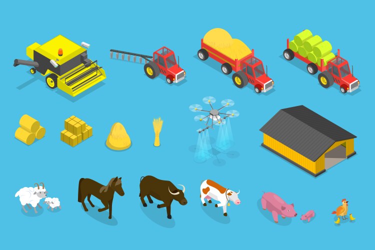 3d isometric flat of rural Royalty Free Vector Image