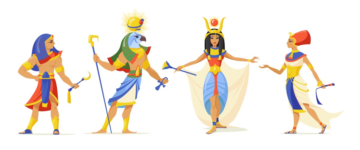 Set egyptian gods and goddesses deities Royalty Free Vector