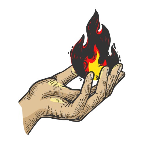 Fire in hand engraving Royalty Free Vector Image