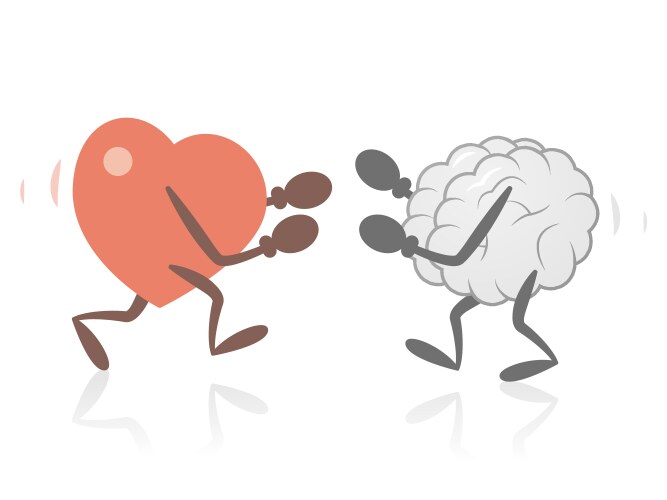 Heart and brain on the scales color picture Vector Image