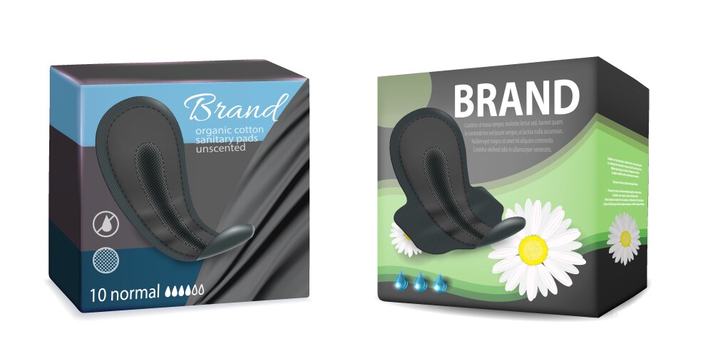 Sanitary napkin packaging box mockup set Vector Image