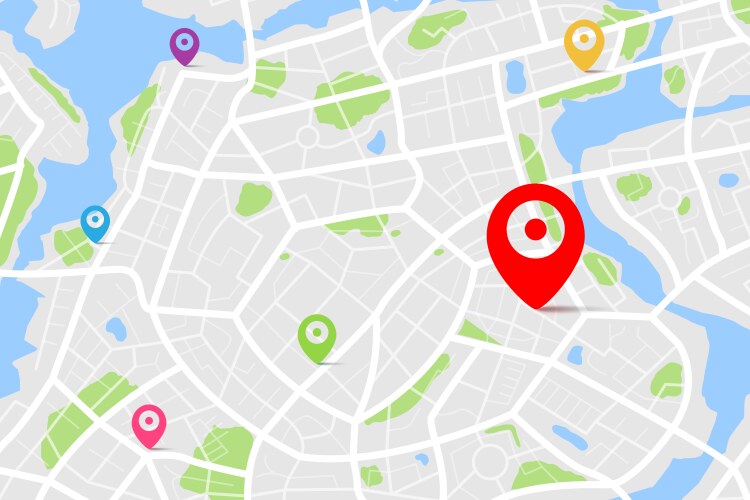 3d top view a map with destination location Vector Image