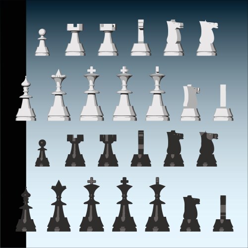 Chess pieces outline and silhouette icons Vector Image