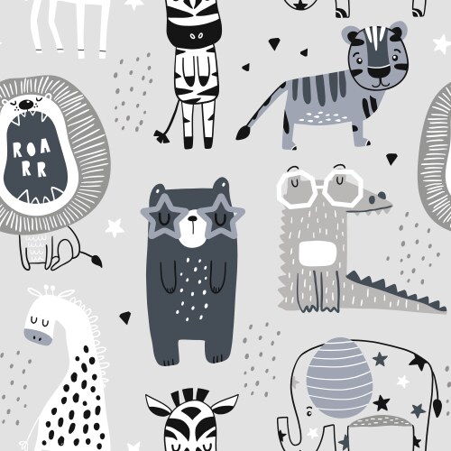 Seamless childish pattern with cute animals Vector Image