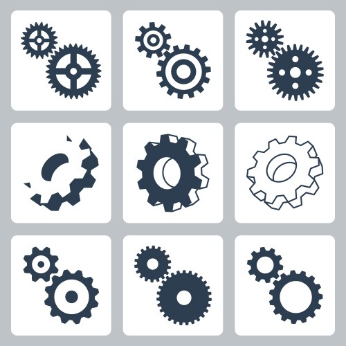 Black gear icons set Royalty Free Vector Image