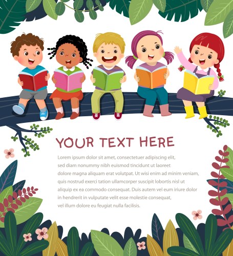 Template with children reading book Royalty Free Vector