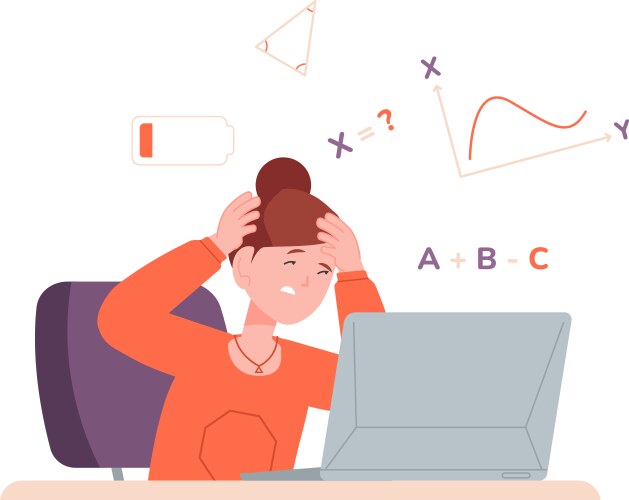 Stressed boy doing hard homework Royalty Free Vector Image