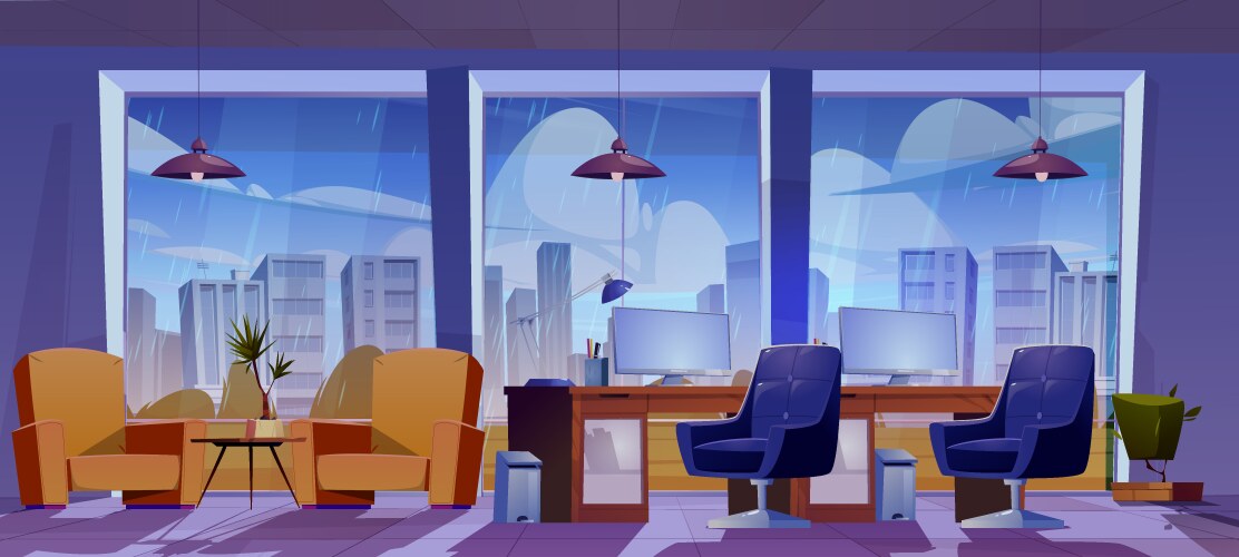 Dirty office interior empty work place garbage Vector Image