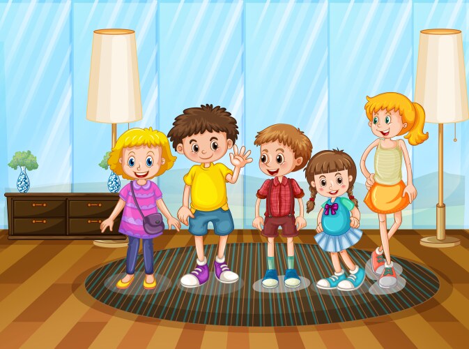 Happy children playing in the home Royalty Free Vector Image