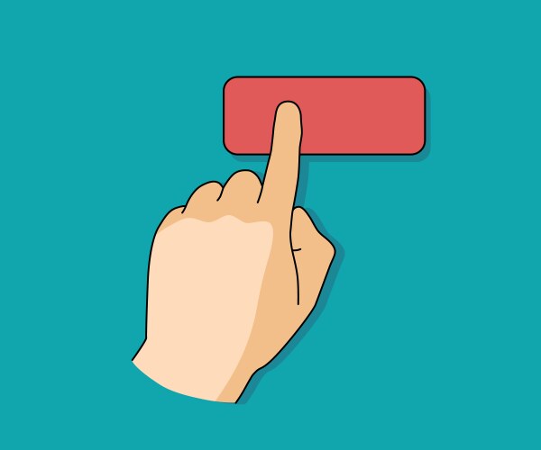 Cartoon finger pushing start button Royalty Free Vector