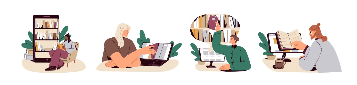 Digital library concept university students Vector Image