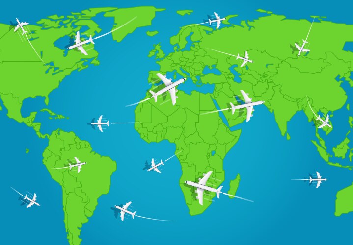 World map with aircraft paths Royalty Free Vector Image