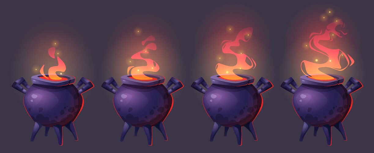 Boiling witch cauldron sprite set Royalty Free Vector Image