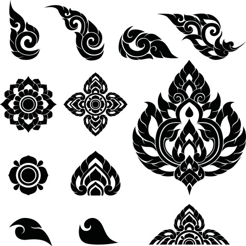Thai pattern art elements in silhouette Royalty Free Vector